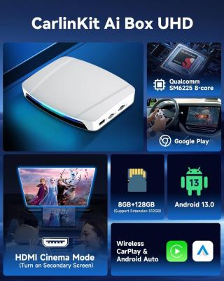 Cina TBox UHD UHD HDMI Adattatore wireless Carplay AI Box 128GB SM6225 YouTube Netflix Car Multimedia Play Carlink in vendita