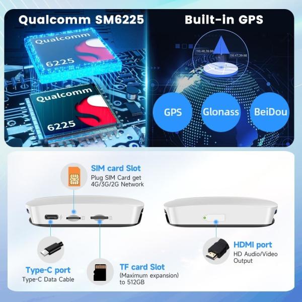 Quality Tbox UHD USB HDMI Port 8G 128Gb SM6225 Android 13 Video Ai Box Wireless Adapter Carplay for  Youtube Netflix for sale