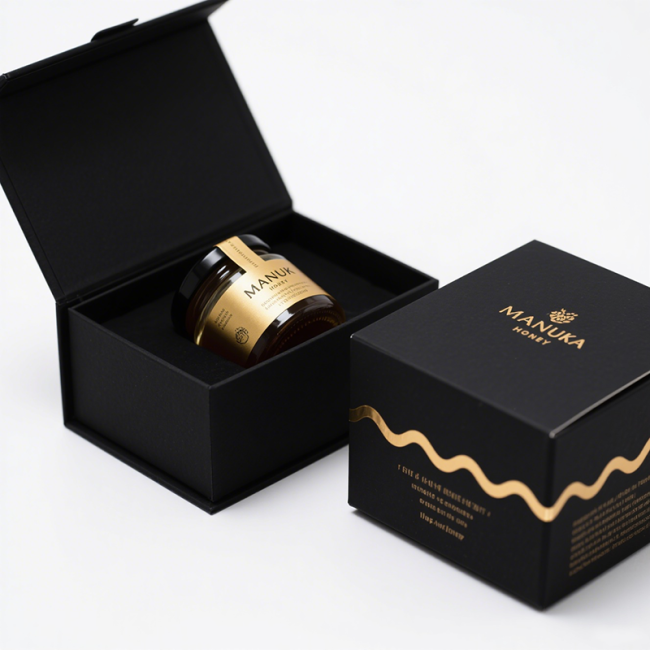 Honey packaging containers with gold foil