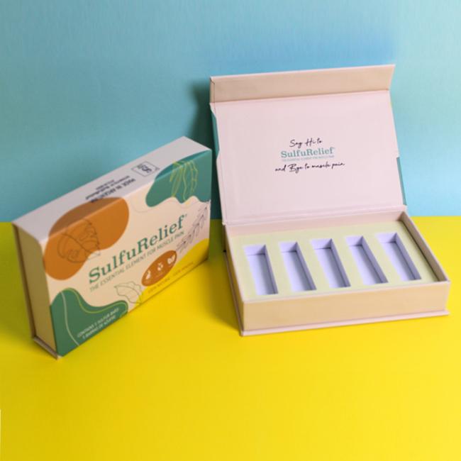 Close-up of custom logo on clothing packaging box