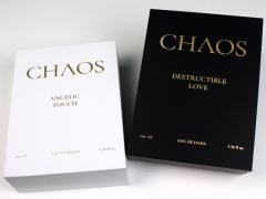 Caixa de assinatura de fragrâncias vazias em preto e branco com logotipo de carimbo em folha