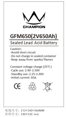 China M8 verzegelde Eindgfm650 2V 650ah Lood Zure Batterij Te koop