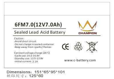 China Batteria del gruppo di continuità di 6FM7 F250 12v 7ah for sale