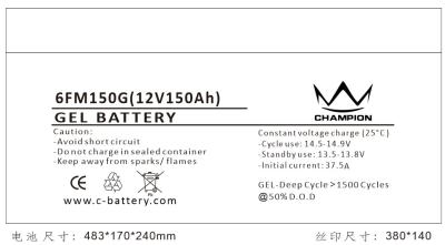 Cina batteria al piombo del gel di 37.5A 6FM150G 12V 150AH per la pila solare in vendita
