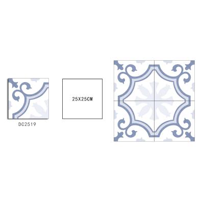 중국 블루 앤 화이트 250x250mm 내구성 바닥 세라믹 시골 타일 발코니 및 레트로 벽 타일 부엌 판매용