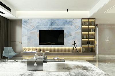 China Moisture-Proof 900x1800x9mm Wear-Resistant Inside Floor Blue White Glazed Polished Porcelain Tile	For Decoration for sale