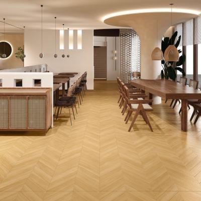 中国 フィッシュボーン耐着 600x1200mm ブラウンと黄色の木製ポルセランタイル 寝室用 販売のため