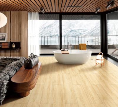 中国 寝室用 燃焼ブロック 床タイル 黄色 250×1500mm 耐久性 木製 ポルセラン ストライプ オフィス用 販売のため