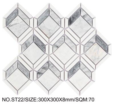 Cina Mosaico in pietra naturale 300x300mm antibatterico avorio e grigio per ufficio e bagno in vendita