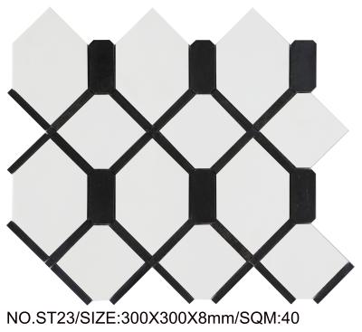 Cina Mosaico in pietra naturale antiscivolo bianco e nero 300x300mm per sala da pranzo e soggiorno in vendita