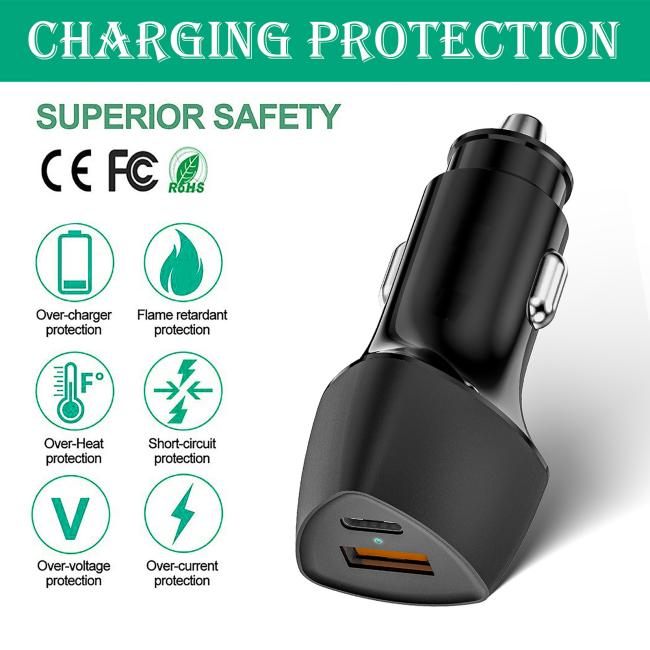 Close-up of USB C PD 30W QC18W Car Fast Charger in vehicle