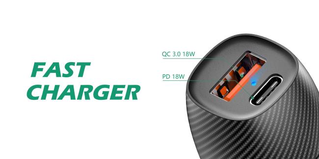 Close-up of QC 3.0 Car Fast Charger in vehicle