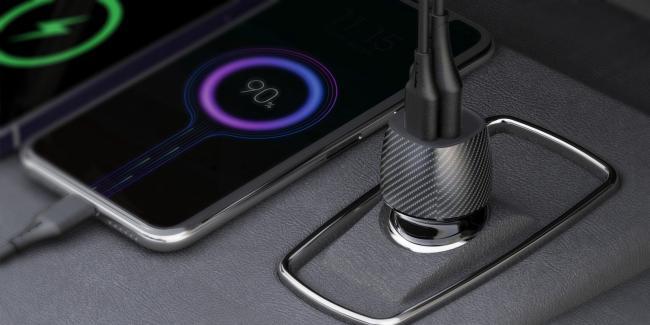 QC 3.0 Car Fast Charger showing dual USB ports