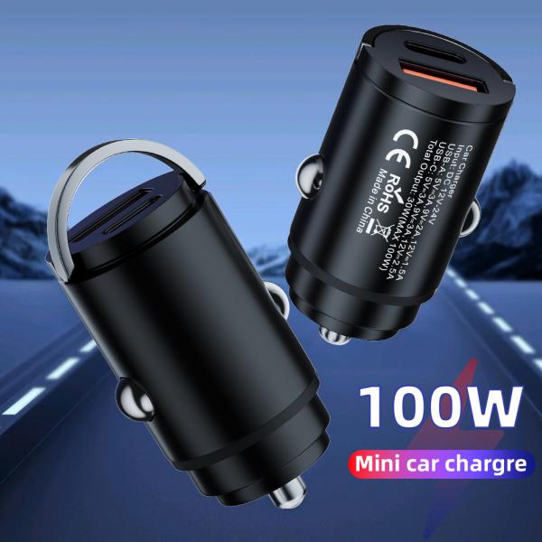Quality Mini 2in1 Car Fast Charger 100W Type-C USB QC for Mobile Phone for sale