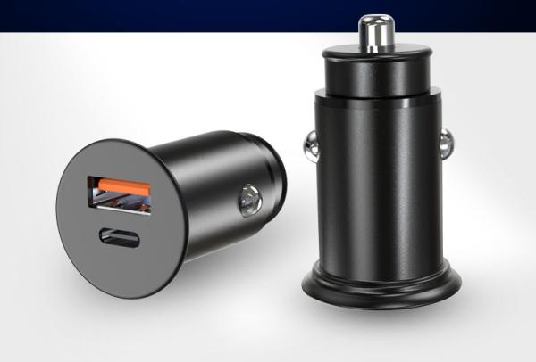 Quality Metal Mini PD QC3.0 Car Charger Dual Port Usb C OEM/ODM 48W With Light Charger for sale
