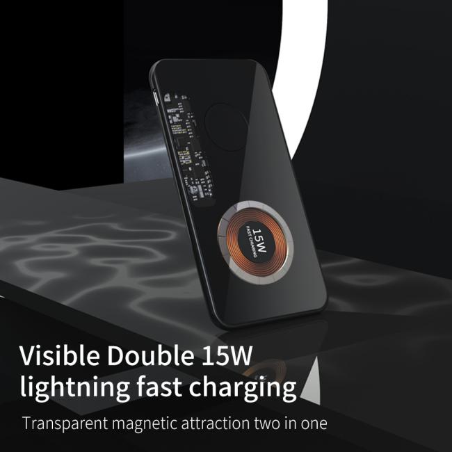 Side view of slim aluminum alloy wireless charger with tempered glass surface