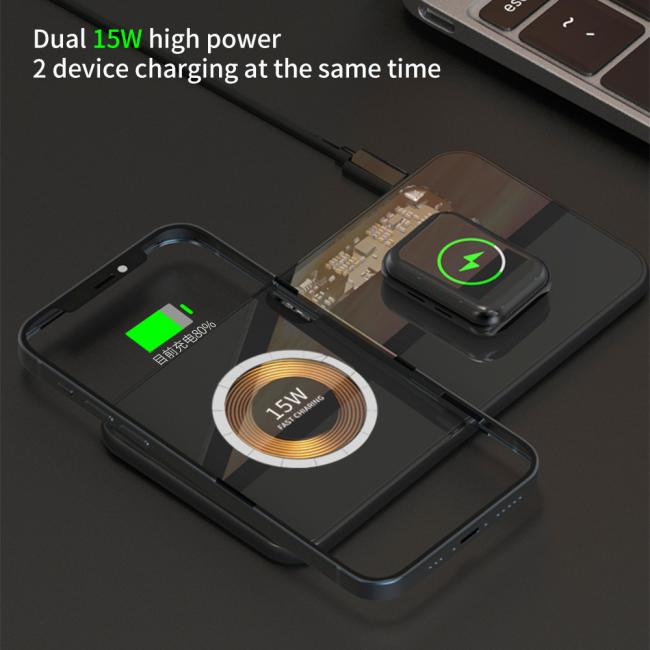 Transparent magnetic wireless charger showing iPhone charging placement