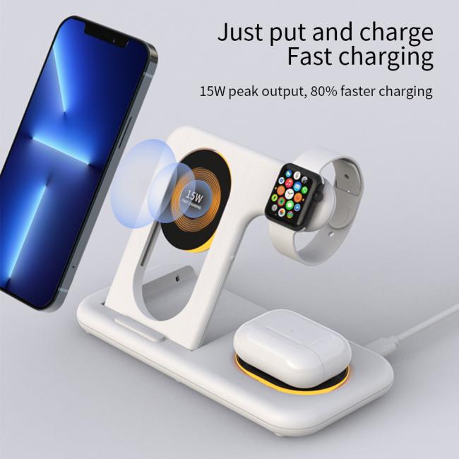 Wireless charger in use with iPhone and AirPods