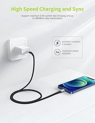 iPhone charging cable in use with multiple color options