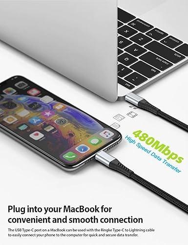 Fast charging cable for iPhone showing braided nylon construction