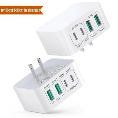 China Thin Flat 4 Port Type C PD Fast Charger 40W 20W QC3.0 Wall Plug Power Adapter for sale