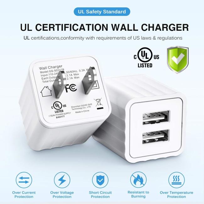 Wall charger plugged into outlet demonstrating size