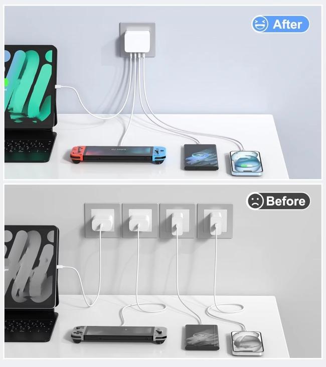 Size comparison showing charger's thin design