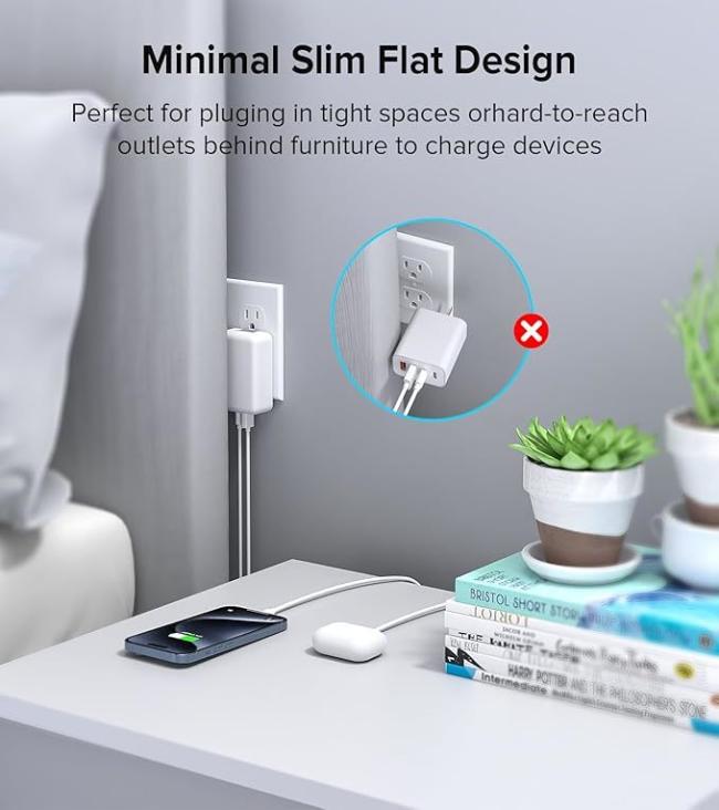 Side view of charger demonstrating ultra-thin profile
