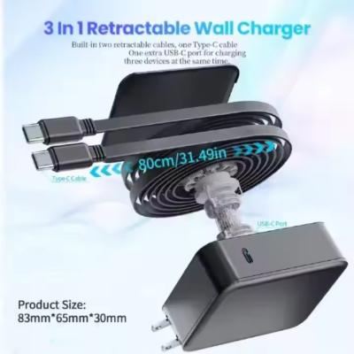 Cina Adattatore Caricabatterie da Viaggio con Ricarica Rapida GaN da 35W, Pieghevole, con 2 Cavi Rapidi Retrattili per Ricarica Veloce del Telefono in vendita