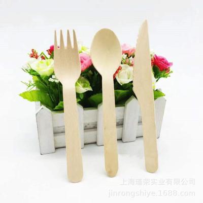 China Premium 160mm Biodegradable Eco-Friendly Disposable Cutlery Customized Wooden Utensils Set of Forks Spoons Knives for sale