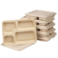 China 4 Compartments Biodegradable Sugarcane Bagasse Plates Compostable For Lunch for sale