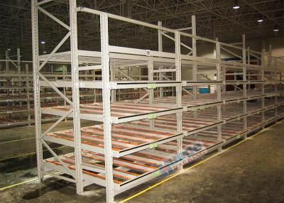 China Klares Sicht-Paletten-Karton-Durchlaufregallager SKUs drehen sich automatisch für logistische Absatzzentren zu verkaufen