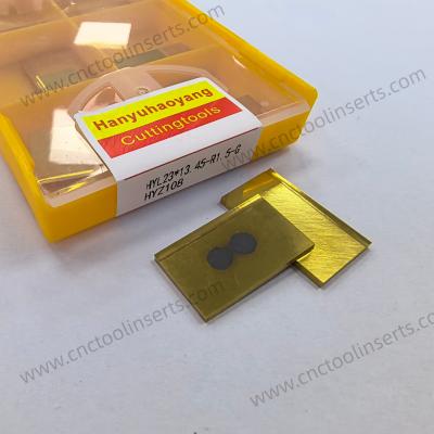 Cina Inserto a scanalatura CNC con rivestimento PVD HYL23*13.45-R1.5-G HYZ108, adatto per la lavorazione di acciaio tenero a basse velocità di taglio. in vendita