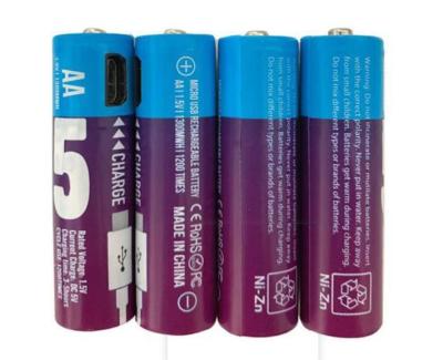 China 1.5V AA1300mWh 1200times recycle Micro USB recharge 20g China Factory OEM high quality AA  Batteries for sale