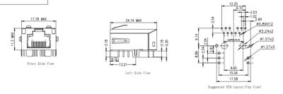 China J0G-0009NL Single Port RJ45 Through Hole PCB Jack 10/100/1000 Base T AutoMDIX for sale