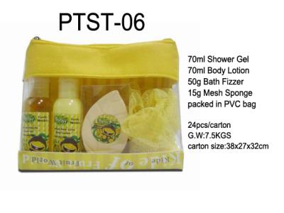 China Hotel Travel Amenity Kits Shower Gel Body Lotion Bath Fizzer Mesh Sponge for sale