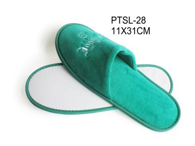 China Green Cotton Velour Disposable Hotel Slippers With Dotted Anti-Slipping Sole for sale