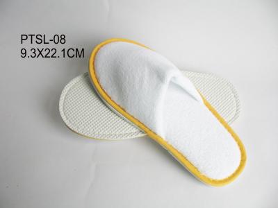 China Yellow edge Disposable Hotel Slippers of cotton terry cloth with 5mm sole for sale