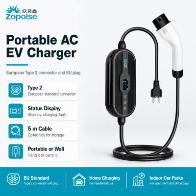 China ZA05 European Edition – Type 2 Portable EV Charger with CE Certification, OLED Display & 4‑Step Adjustable Current for sale