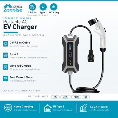 China ZA08 Global Portable EV Charger – Type 1 & Type 2, ETL & CE, Charge Anywhere for sale