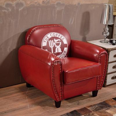 China Nidea #8956-1 American Retro Handmade Armchair Sofa with Genuine Leather Seat Antique High Back Design for Living Room Bedroom Hotel Cafe Bar for sale