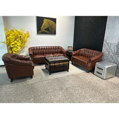 China Nidea #8898 Traditional Genuine Leather Chesterfield Arm Set Sofa Sponge Filled Cushions for Living Room Hotel Workshop Luxury Furniture for sale