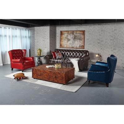 China Nidea #8899 High Quality Traditional Retro European Chesterfield Genuine Leather Square Living Room Sofa Set with Sponge Filling for sale