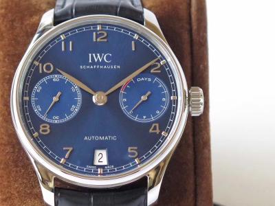 China IWC Portugese 7 days IWC50071 SS/LE Blue/SS Num ZF A52010 Mod - IWC004E for sale