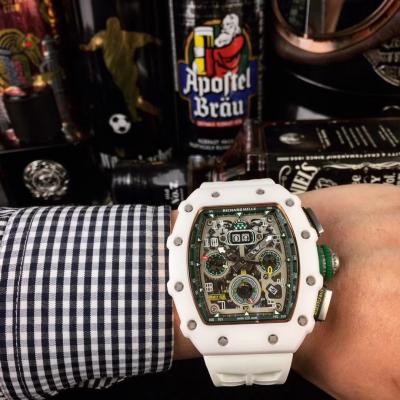 China Richard Mille RM001 Ceramic Case Skeleton White Rubber Strap Automatic Watch - 1W0011 for sale