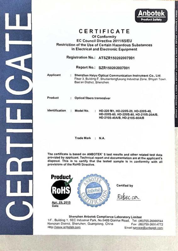 Rohs - Shenzhen Haiyu Optics Communication Equipment Co., Ltd.