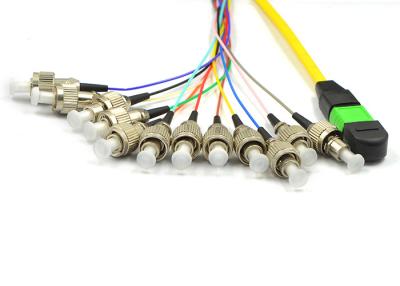China Singlemode MPO-Koord 12 van het Vezel Optisch Flard Certificatie van Ce van de Kernen de Gele Kleur Te koop