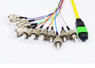 China Singlemode MPO-Koord 12 van het Vezel Optisch Flard Certificatie van Ce van de Kernen de Gele Kleur Te koop