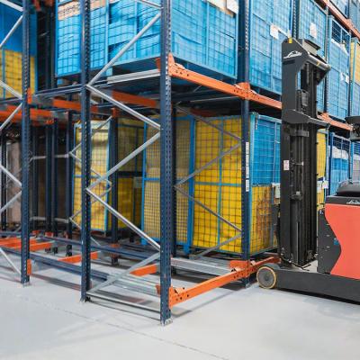 China Adjustable Q235B Push Back Racks for LIFO Warehouse Storage Up to 1200kg/Pallet for sale