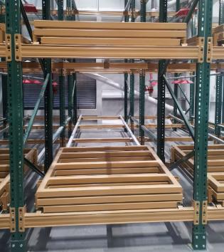 China 50mm 75mm Pitch Push Back Pallet Racking Heavy Duty For Warehouse Storage for sale